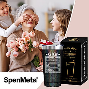 SpenMeta Gigi Gifts for Grandma - Gigi Mothers Day Gift, Gigi Nutrition Facts Tumbler - Mothers Day Gift for Grandma, Birthday, Christmas Gift for Gigi - 20oz Gigi Tumbler Cup