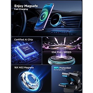 JOYROOM for Car Mount Charger, 15W Wireless Charger for Car Magnetic Phone Holder Mount,[Powerful Magnets] for Car Charger, Phone Mount Holder for Car Vent Charger Fits iPhone 14/13/12 (JR-ZS291CC)