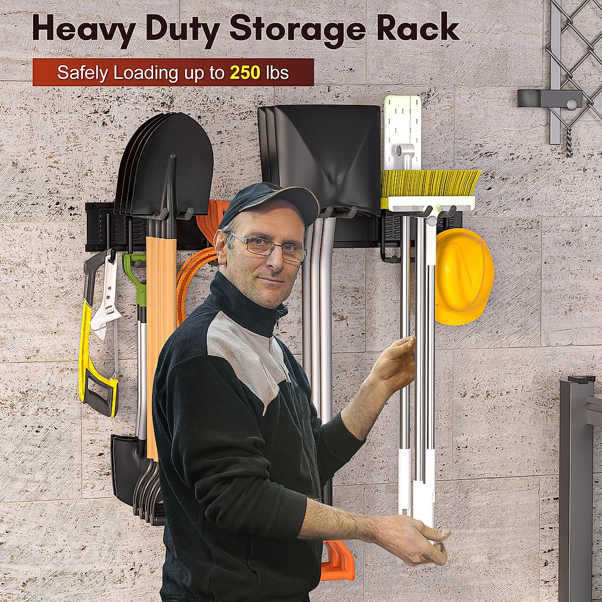 Vilaxing Garage Tool Organizer Wall Mount,Garden Tool Rack Organizer,32 Inch Study Tool Storage Rack for Garage Garden with 6 Adjustable Hooks and 2 Rails,Hold Up to 250lbs Black