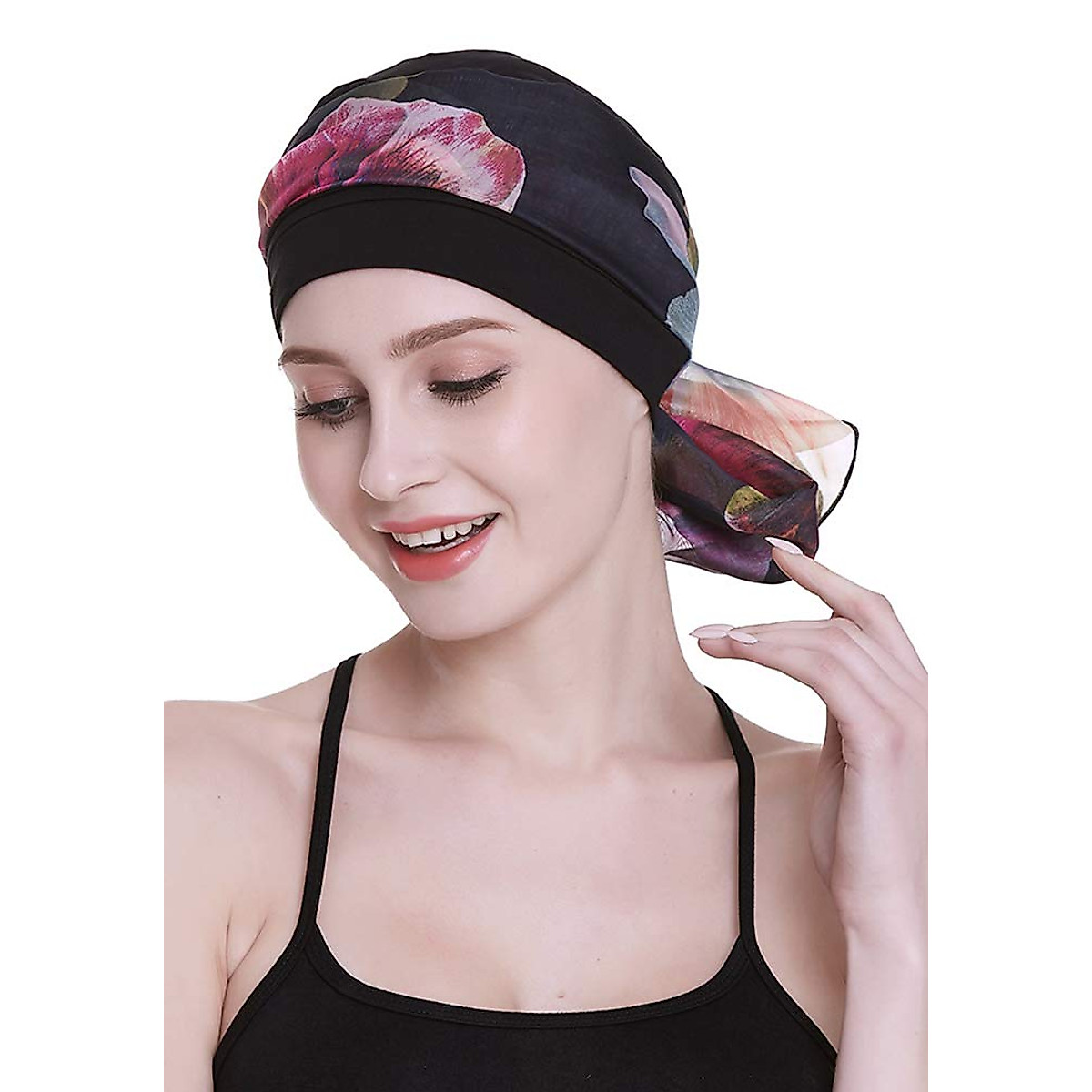 FocusCare Black Chemo Turbans for Alopecia Women Cancer Patients Headwear Medical Cap