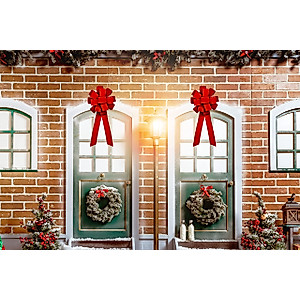 3pcs Red Velvet Ribbon Christmas Bows with Gold Wire, Handmade(26”x 12”) Large Ribbon Bows, Thanksgiving / Christmas Tree Topper, Garland/ Wreath Bow, Tree Topper, Wired Red Christmas Bows