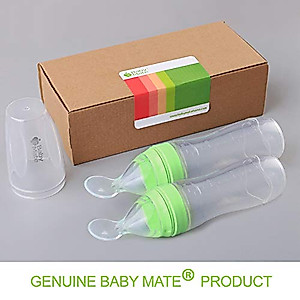 Baby Mate 2 PCS Silicone Baby Food Dispensing Spoon (Blue, 3oz/90ml, Ideal for 4 Months+ Babies) - Squeeze Feeder with Spoon - Spoon Bottle for Baby - Baby Spoon Feeder Bottle Baby Solid Food Feeder