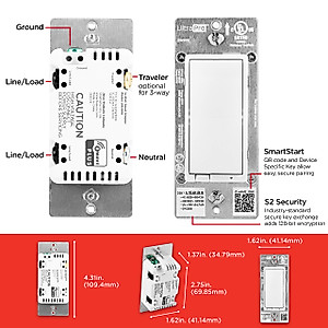 UltraPro Z-Wave Smart Rocker Light Dimmer with QuickFit and SimpleWire, 3-Way Ready, Works with Alexa, Google Assistant, ZWave Hub Required, Repeater/Range Extender, White Paddle Only, 2-Pack, 54897