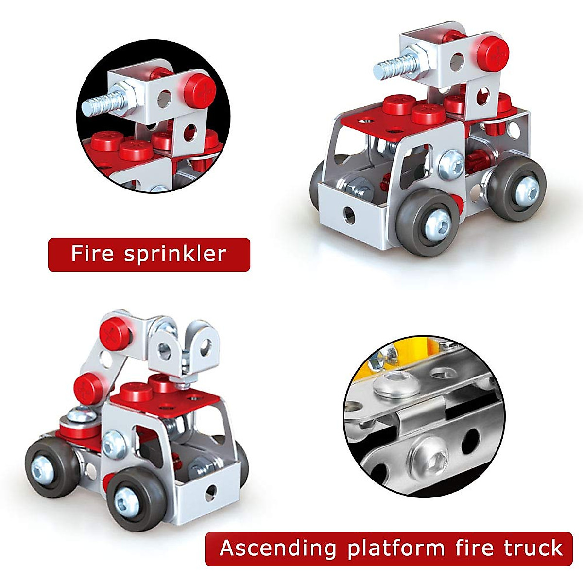 IRON COMMANDER Mini Erector Sets Metal Building Blocks Learning Set - Build Your Own Micro Model Car Kit STEM Toys Kits Erector Sets for Kids 8+ Year Old (Fire Trucks Series)
