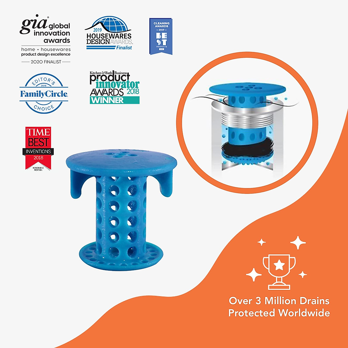 SinkShroom The Revolutionary Sink Drain Protector Hair Catcher/Strainer/Snare, Blue