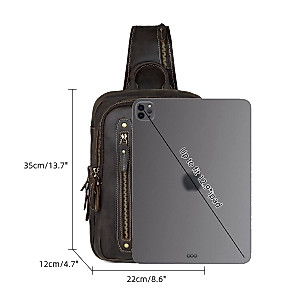 Hespary Vintage Genuine Leather Sling Crossbody Backpack Shoulder Bag for Men Fits 12.9" iPad