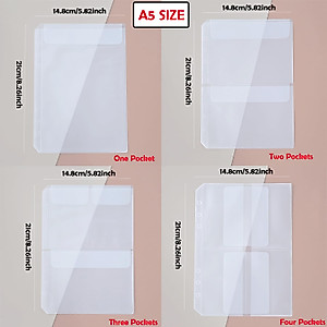 12 Pcs A5 Size 6 Holes Binder Pockets,Clear PVC Zipper Binder Pocket,6 Holes Zipper Binder Pouch,Waterproof PVC Loose Leaf Bags for Stickers, Postcards, Bank Cards—with Binder Clips (C)