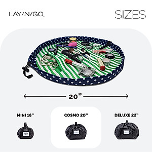 Lay-n-Go Cosmo Drawstring Cosmetic & Makeup Bag Organizer - Portable Drawstring Makeup Bag w/Zipper Pocket, Makeup Loops & More - Durable, Machine Washable Makeup Bag for Travel (20”, Navy/Green)