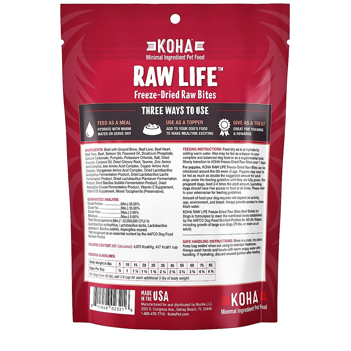 KOHA Raw Life Freeze-Dried Raw Bites Beef for Dogs, High Protein Meal, Topper, and Treat for Picky Eaters, 14oz Bag