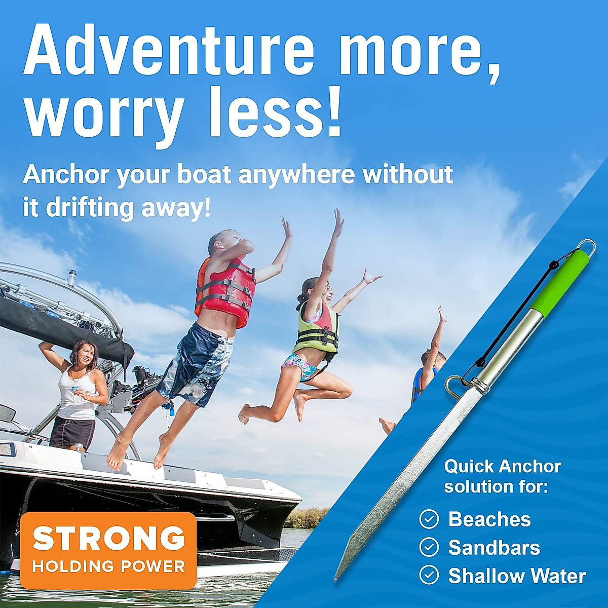 Sand Spike Boat Anchor Pole for Boats Jetski Pontoon Kayak Jet Ski Boating | Large & Small Slide Pole Stick System for Shallow Water Shore, Sandbar, Beach & Land with Bag for Accessories Up to 30 Ft