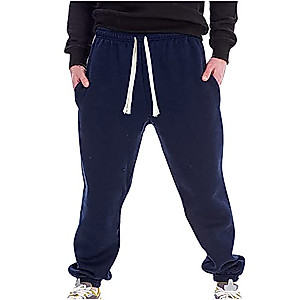 Winter Sweatpants for Mens Thick Warm Jogger Pants Cinch Bottom Running Joggers Soft Stretch Sports Trousers Navy
