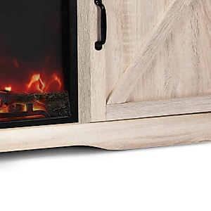 ENSTVER Fireplace TV Stand with Barn Door,Wood Media Entertainment Console for Living Room (White Oak)