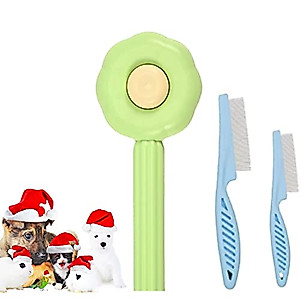 AESALUTOY Cat Brush for Shedding Indoor Cats - Cat Hair Brush for Deshedding Long Haired Cats, Self Cleaning Cat Grooming Brush, Slicker Brush for Cats, Kitten and Short Haired Dogs, Cat Fur Comb Brush with Two Cat Hair Combs(Green)