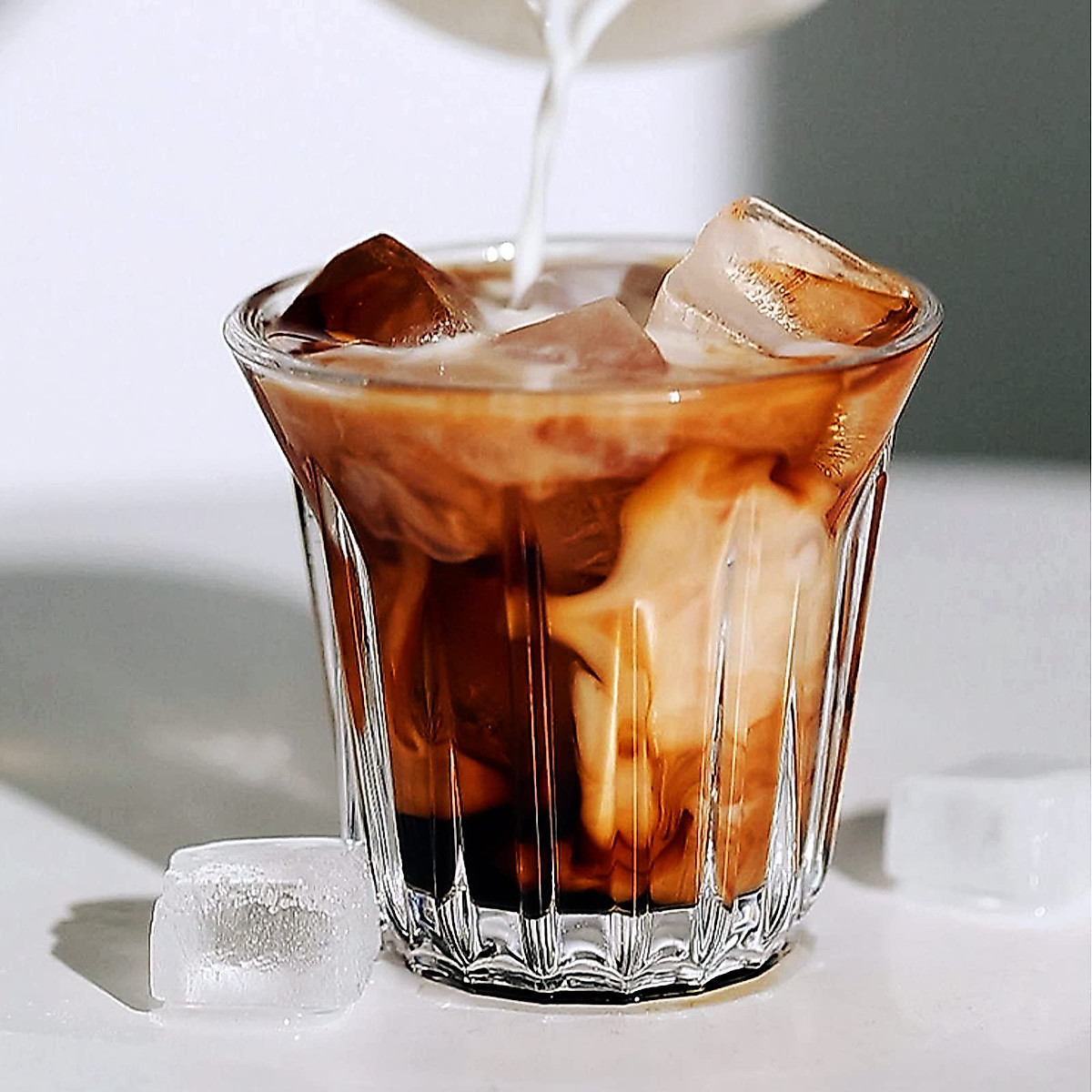 Bincoo Glass Coffee Mug Set 2x90ML, Clear Glass Coffee Mugs with Wooden Coasters, Coffee, Cappuccino, Latte, Espresso Glass Cup Heat Resistant