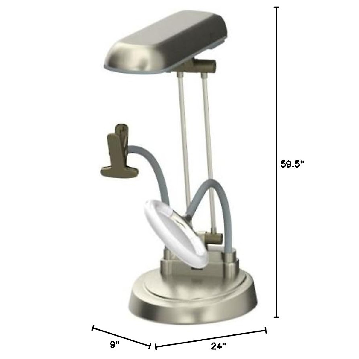 OttLite Ultimate 3-in-1 Craft Lamp, (Floor, Table and Clamp-On Lamp) 24w Energy Efficient Light Bulb for Bright Natural Daylight - Built-in Outlet, Adjustable Neck, 2X Magnifier & Versatile Height