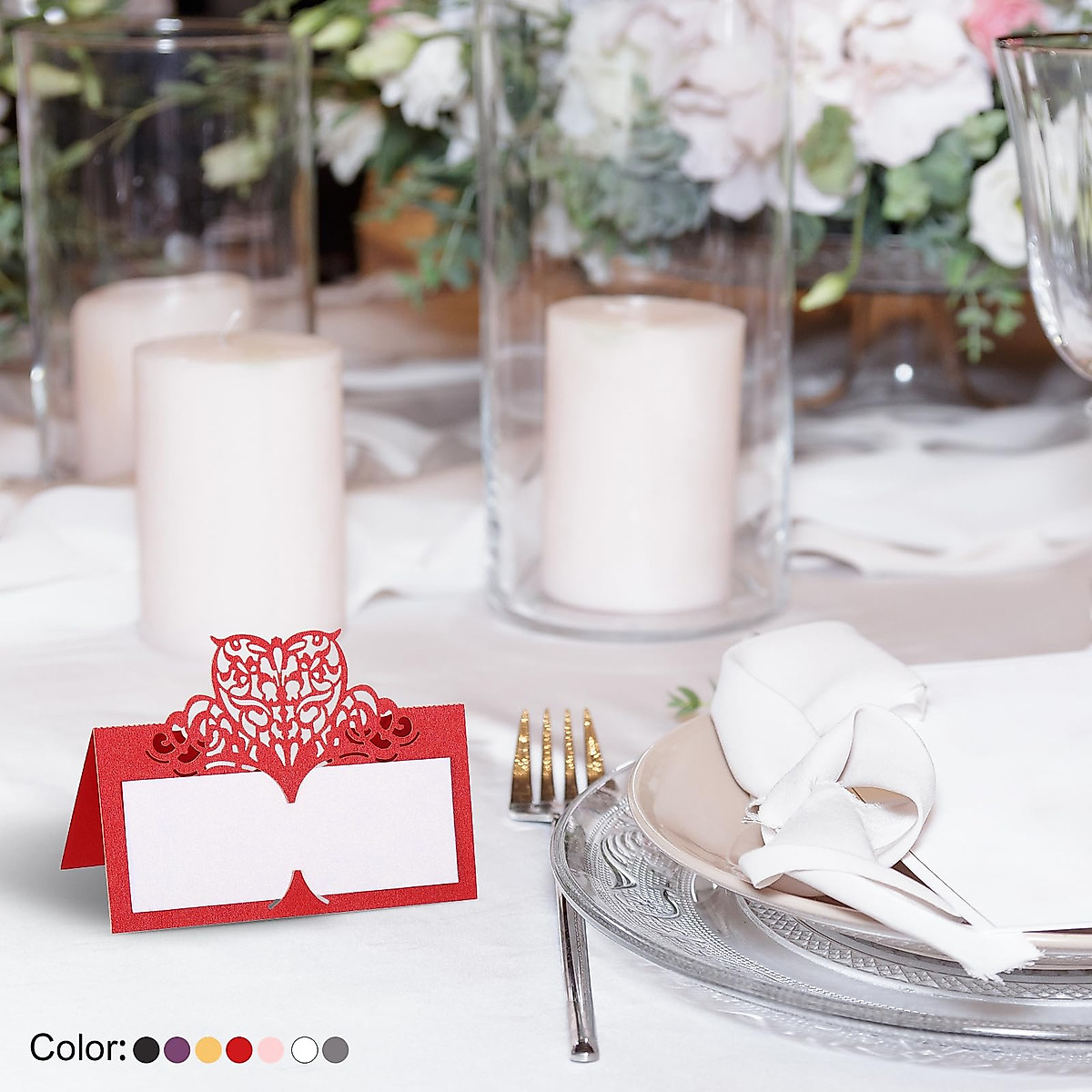 PATIKIL Table Name Place Cards,50Pcs 3.9 x 3.9inch Favor Decor Hollow Butterfly Cut Design Seat Blank Card for Wedding Party Seating Place Cards Purple