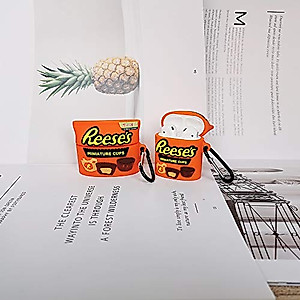 Compatible for Airpods 3 Generation Case 2021 Ree's Chocolate, Silicone Protective Fashion Cute Kawaii Funny Boys Girls Kids Teens Women Cartoon 3D Cover for Airpods 3rd Case with Carabiner (Reeses)