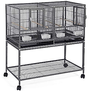 Topeakmart 2 Pack Divided Breeder Parakeet Canary Lovebird Finch Budgie Bird Cages W/Rolling Stand