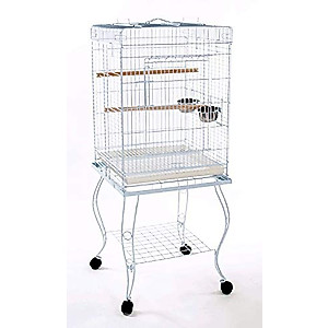 57" Rolling Standing Medium Dome Bird Cage Open Top Quaker Parrot Cockatiel Sun Parakeet Green-Cheek Conure Canary Lovebird Budgie Parrotlet Finch Cage with Detachable Stand
