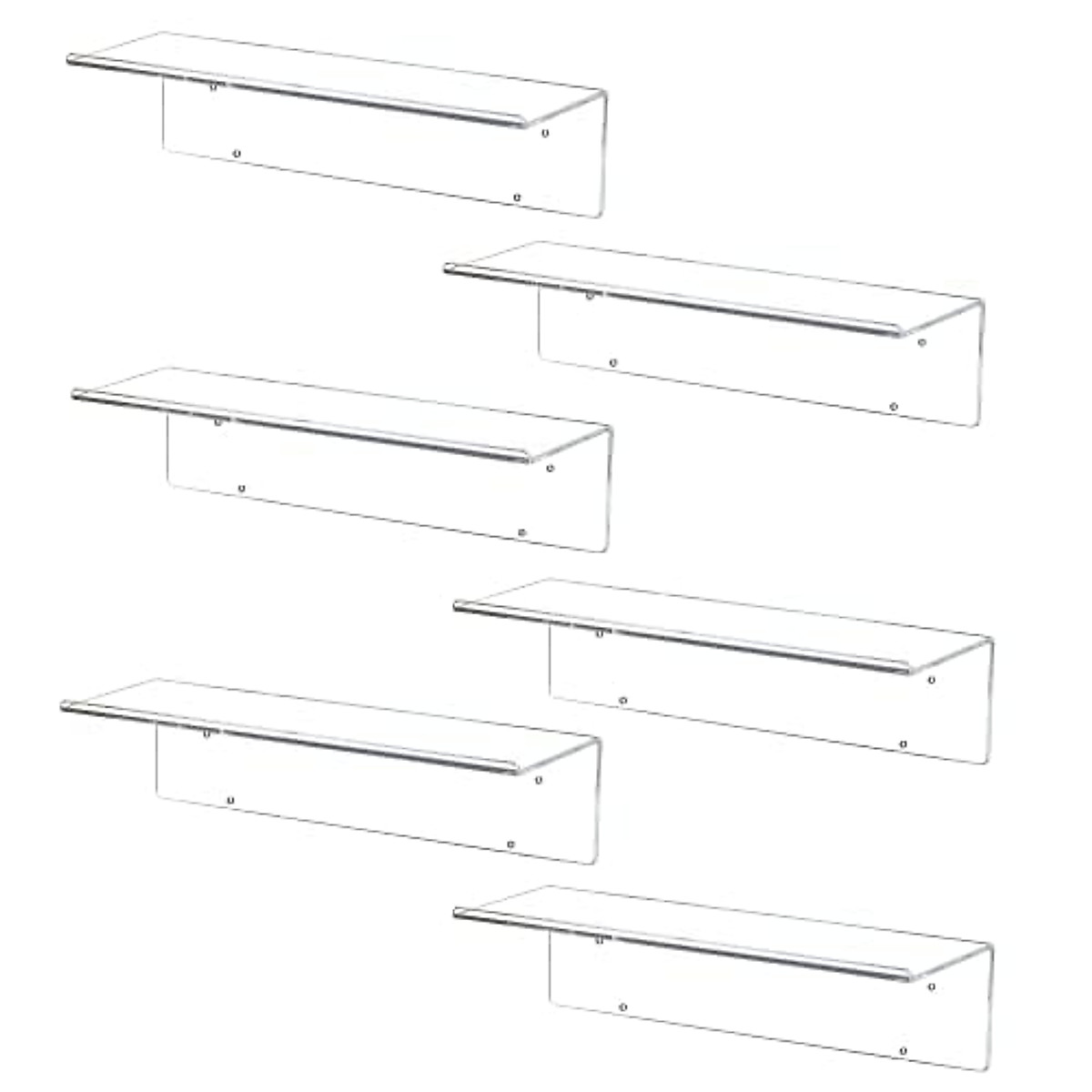 CY craft 6 PCS Clear Floating Shelves Display Ledge Decorative Wall Storage Shelves Hanging Kids Bookshelf with RemovableHooks,Adhesive Acrylic Wall Mounted Shelf for Bathroom,Kitchen,Bedroom,Office