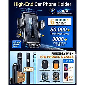 VANMASS 2022 Newest Car Phone Holder Mount [Upgraded Super Suction] Dashboard Phone Holder, Cell Phone Holder Car Dash Windshield Air Vent Stand for iPhone 14 13 12 Pro Max Samsung, Matt Black