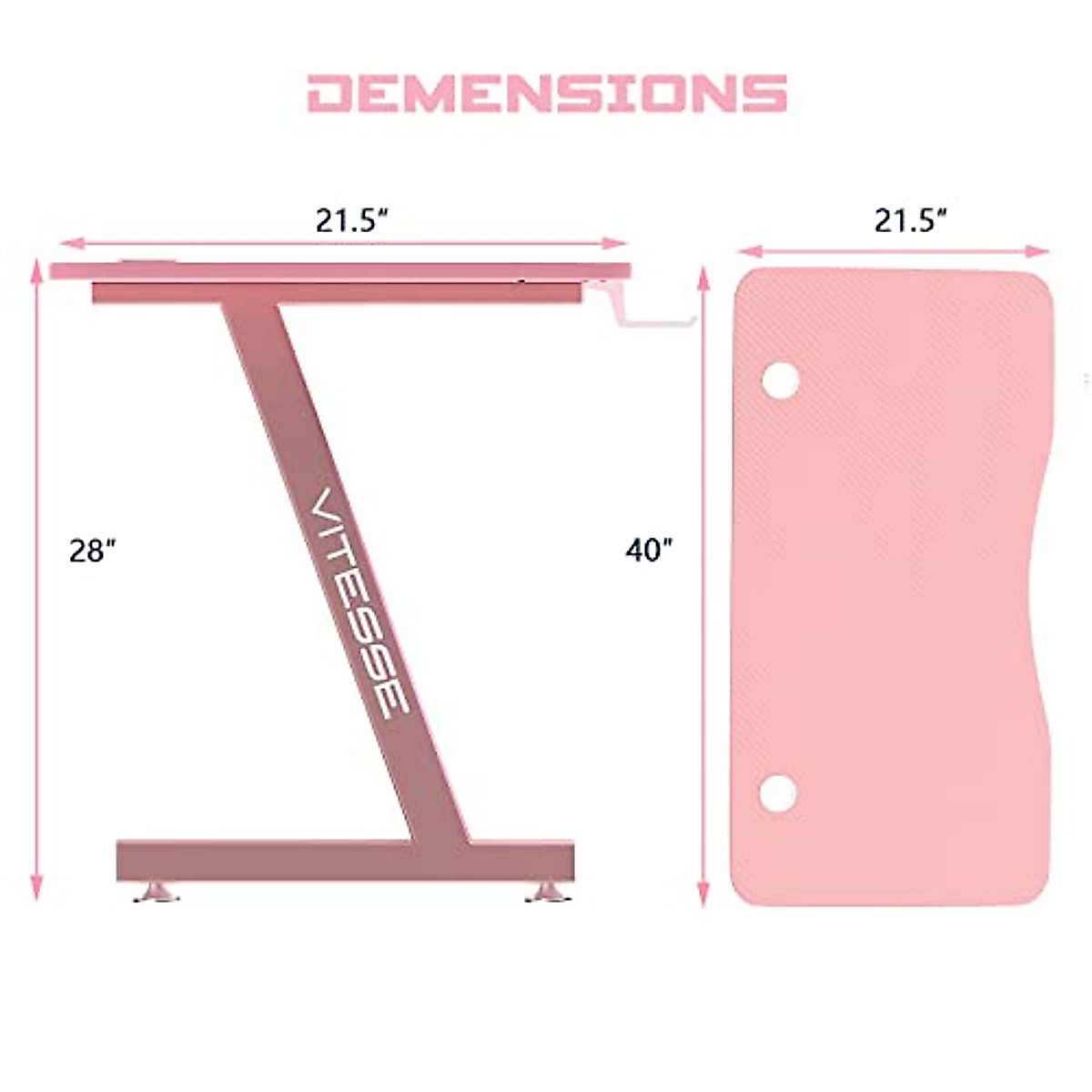 VITESSE Pink Gaming Desk, 40 inch Ergonomic Gaming Desk for Girls, Cute Kawaii Computer Desk, Gaming Tables with Headphone Hook…