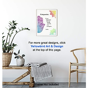 Compassion Buddha Quote - Inspirational Zen Wall Art Decor - 8x10 Buddhism Poster Print for Spa Decoration, Yoga, Meditation Room - Namaste Buddhist Gift - Hamsa Hand of Fatima, Mandala, Lotus, Om