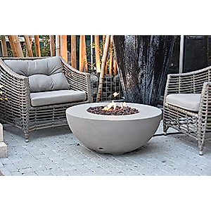 Modeno Roca Outdoor Fire Pit Propane Table 34 Inches Round Firepit Table Concrete High Floor Clearance Patio Heater Electronic Ignition Backyard Fireplace Cover Lava Rock Included