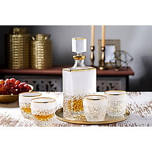 Barski - European Quality Glass - Crystal - Set of 6 - Double Old Fashioned Tumblers - DOF - each Tumbler is 12 oz. - with Frosted Crack Design and Gold Band - Glasses are Made in Europe