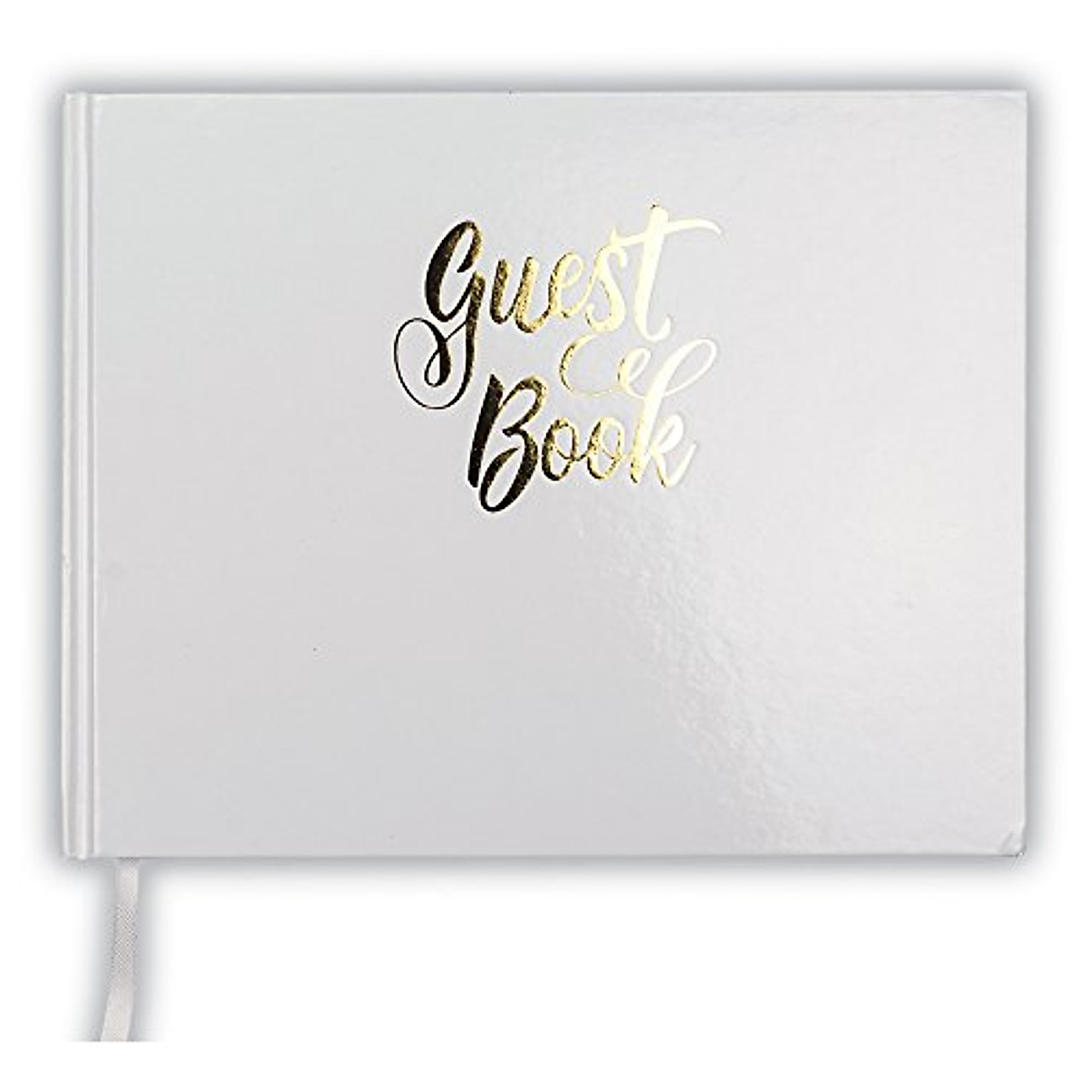 Samsill White Guest Book with Gold Foil - Guestbook Hardcover with Lines for Name, Address and Notes - 7" x 9" Wedding Guest Book / Registry Book - 120 Pages