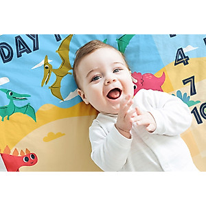 DOGGERZ Personalized Dinosaur Baby Blankets, Custom Baby Milestone Blanket with Name for Boy, Monthly Milestone Blanket, Personalized, Newborn Gifts