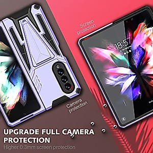 EAXER for Samsung Galaxy Z Fold 3 5G Shockproof Armor Protection Kickstand Case Cover Rugged Military Grade Shockproof Anti-Drop Holder Cover Case for Samsung Galaxy Z Fold 3 2021 Purple