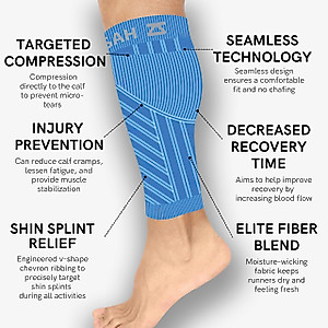 Zensah Running Leg Compression Sleeves – Shin Splint, Calf Compression Sleeve, Made in USA for Sports, Travel, Men and Women (Black, Large/X-Large)