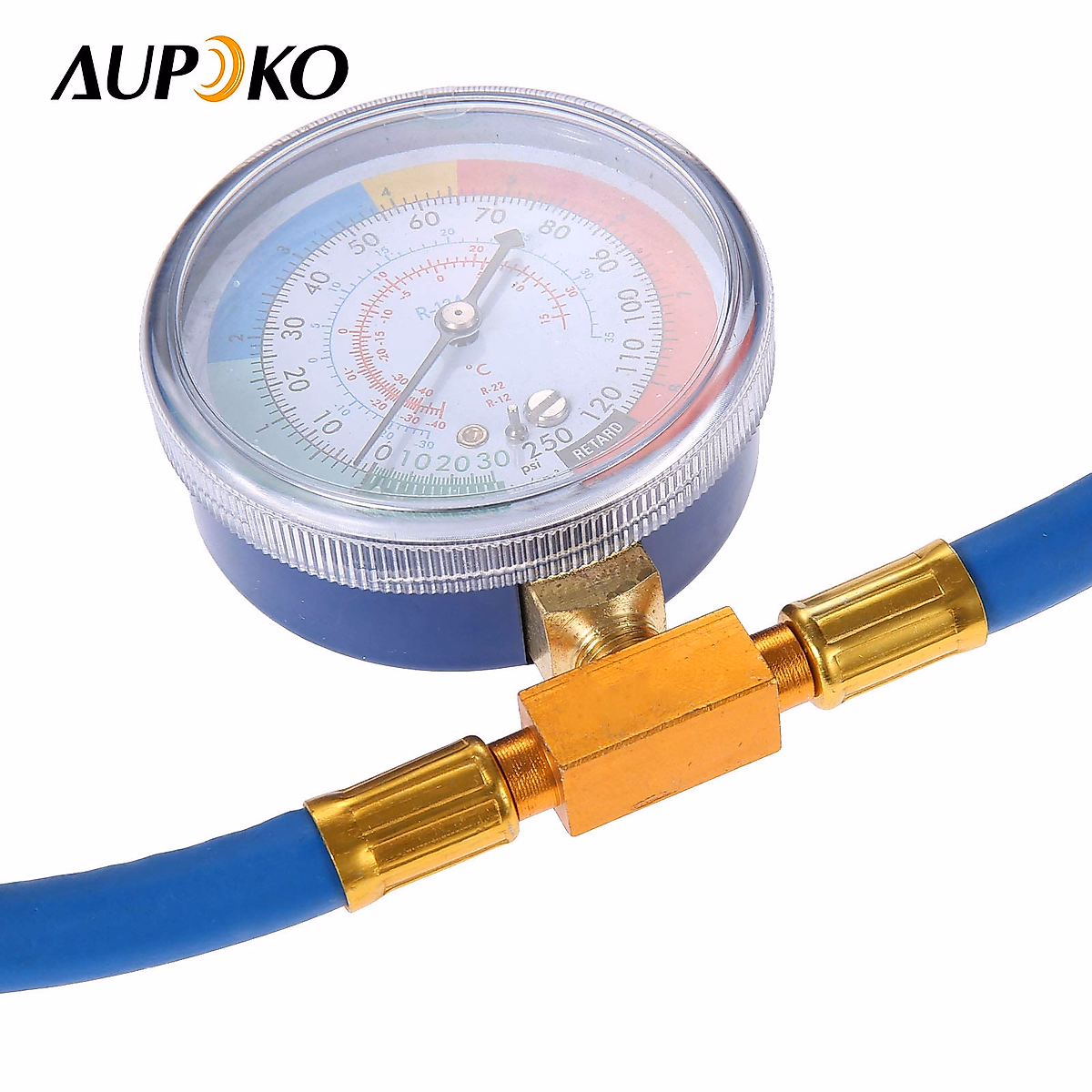 Aupoko R134A Car AC Refrigerant Charge Hose, AC Charge Hose with Gauge, R134A Can Tap Valve, R134A Quick Couple, Low Pressure Gauge and 59'' Recharge Hose