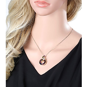 GEMMANCE Mother's Day Gifts Round Bubble Necklace Made with Austrian Crystals, Volcano Rainbow Stone, Rose Gold Plated, 18”+2”Chain