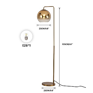KCO Lighting Contemporary Gradient Gold Floor Lamp Glass Globe LED Standing Light Mid Century Tall Pole Standing Accent Lighting for Office Living Room Bedroom (9.8”-Large)