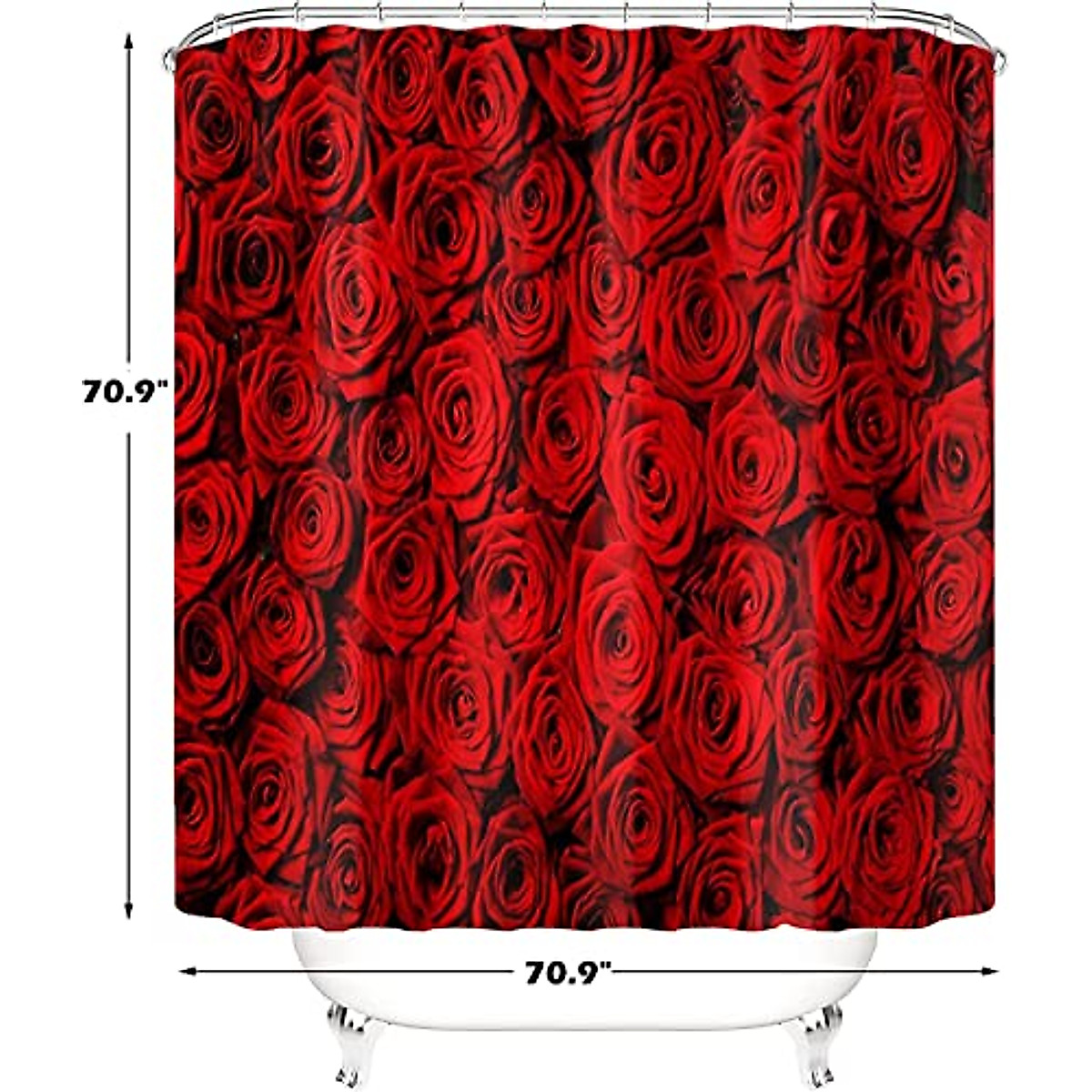 4PCS Rose Bathroom Shower Curtain Sets, Stylish Flower Bathroom Sets with Shower Curtain and Rugs, Toilet Lid Cover and Bath Mat, Artistic Shower Curtains with Hooks