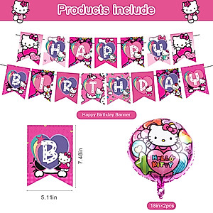 Hello Kitty Party Decorations,Birthday Party Supplies For Hello Kitty Party Supplies Includes Banner - Cake Topper - 12 Cupcake Toppers - 18 Balloons - 2 Hello Kitty Foils Ballons and 50 Kitty