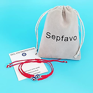 Sepfavo 2 Pcs Evil Eye Bracelets for Women, Protection Bracelet for Men Kids, Negative Energy Evil Eye Jewelry Nazar Bracelet, Red String Bracelet for Protection