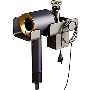 LUYU Nail-Free Glue Adhesive Hair Dryer Holder Wall Mount,Hair Tool Organizer for Bathroom ,Aluminum Alloy Multi-Functional Hair Dryer Rack for Dyson Supersonic（Aluminum Grey）