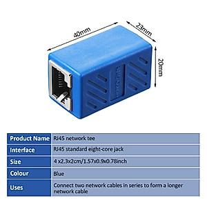 10 Pieces RJ45 Coupler, Ethernet Extension Adapter Network Connector for Cat7/Cat6/Cat5e/Cat5 Ethernet Network Cable Coupler Female to Female (Blue)