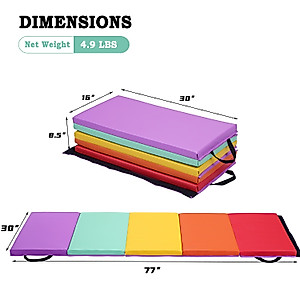 Oneofics Gymnastics Mat, 5-Panel Folding Kids' Tumbling Exercise Mat with Carrying Handles for Home Gym Workout & Active Play