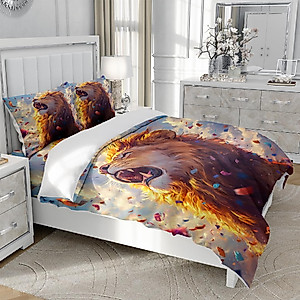 ZAJIO 3D Printed Lion Bedding Twin Duvet Cover Set Roaring Lion Comforter Cover Wild Animal Bedspread Cover 1 Quilt Cover with 2 Pillow Cases(No Comforter)
