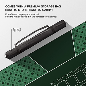 YUZPKRSI 70 x 35 Inch Poker Mat, 8 Players Texas Hold'em Poker Rubber Mat Poker Topper for Tables, Folding Portable Poker Table Top Layout w/Carrying Bag for Poker Games, Blackjack, Casino