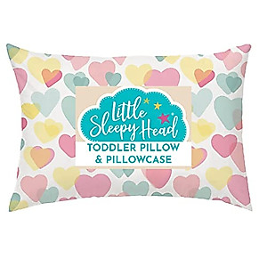 Toddler Pillow with Toddler Pillowcase - Soft Hypoallergenic - Best Pillow for Kids! Better Neck Support and Sleeping! Better Naps in Bed, a Crib, or at School! Makes Travel Comfier! (Hearts)