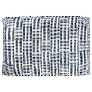 CC Home Furnishings 24" x 36" Blue and White Striped Squares Reversible Recycled Rag Rug