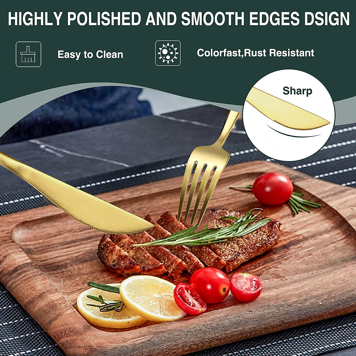 60 Pieces Stainless Steel Silverware Set, Flatware Cutlery Set Service for 12, Tableware Cutlery Set Include Knife Fork Spoon Set, Utensils for Home, Restaurant, Hotel, Dishwasher Safe (Gold)