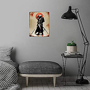 iFine Art Samurai Warrior Wall Art Framed Oil Paintings Printed on Canvas for Home Decorations Home Decor Pictures Modern Artwork Hanging For Living Room Bedroom Ready to Hang