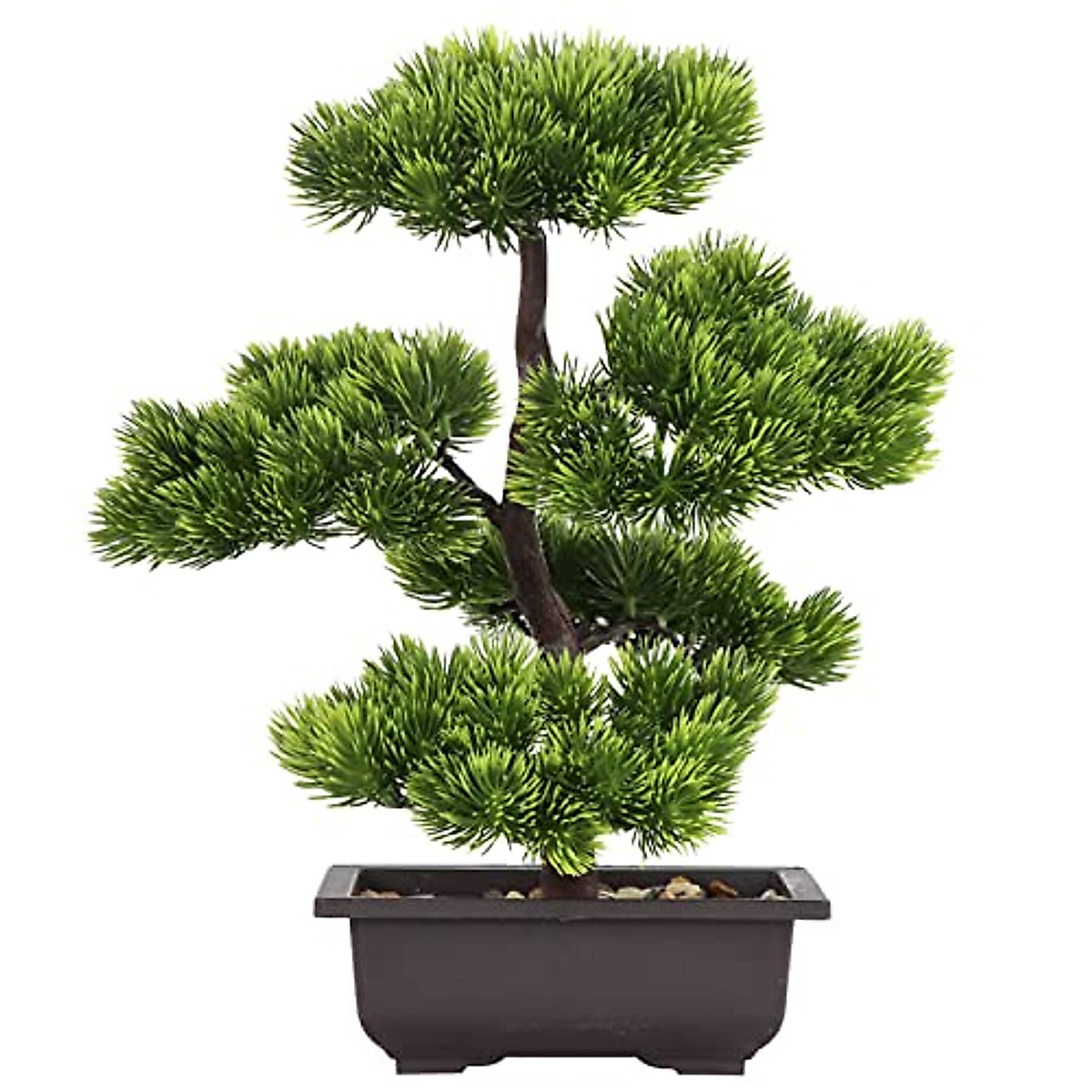 Rozwkeo Artificial Bonsai Tree Fake Plant Decoration Potted Tree Small Faux House Plants Plastic Japanese Pine for Home Indoor Office Fairy Garden Windowsill Desktop Display Zen Decor