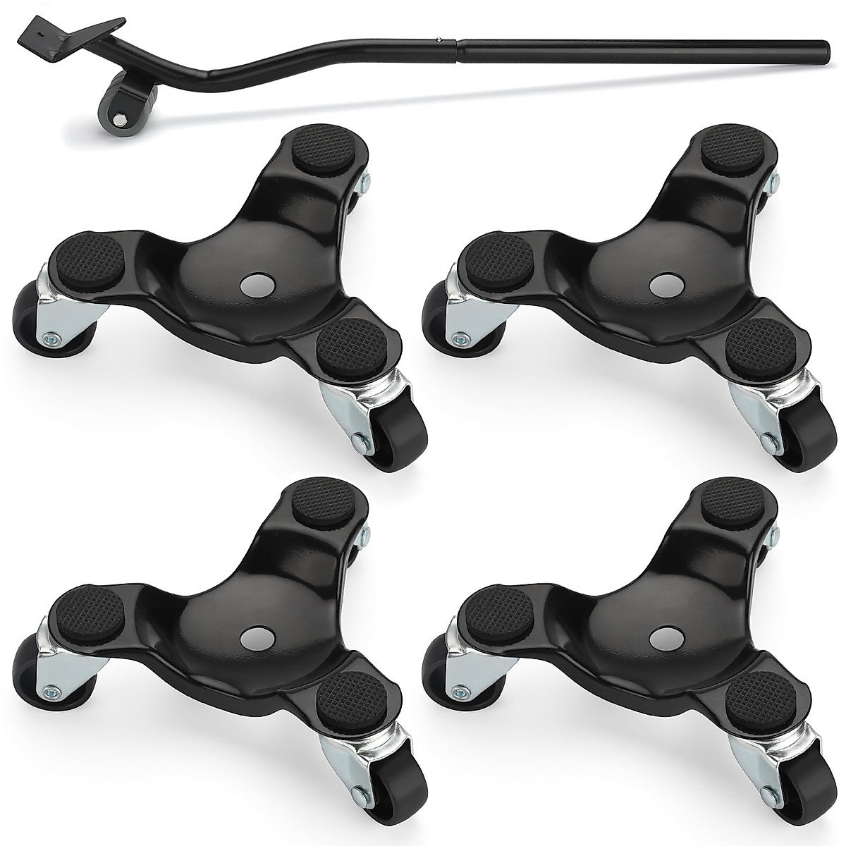Insdawn Furniture Dolly,Furniture Sliders with Lifter, Moving Dollies with Wheels Heavy Duty 500 LB Load Capacity,3-Wheel Furniture Movers Tools Lifting Equipment, 4 Pack with Furniture Lifter, Black